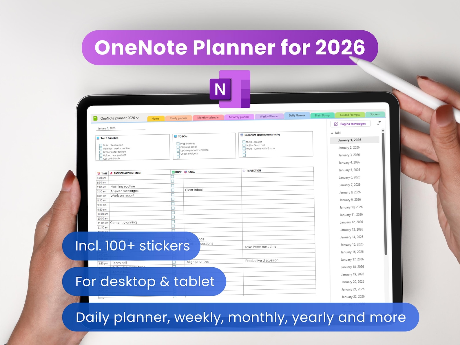 Onenote Planner 2026, Daily, Weekly, Monthly, Yearly, Hyperlinked ...