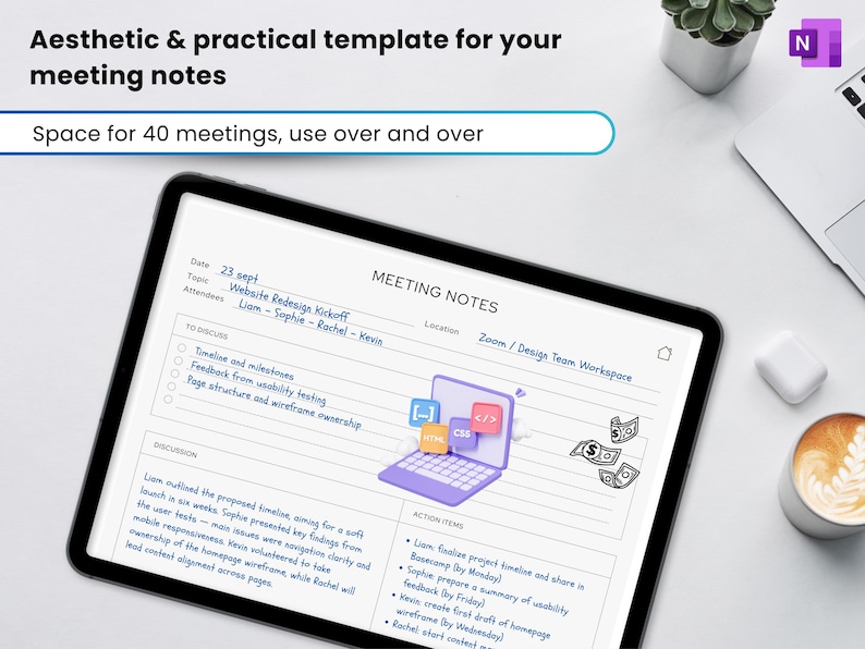 Onenote Meeting Notes Template, Digital Meeting Agenda | for Ipad, Mac ...