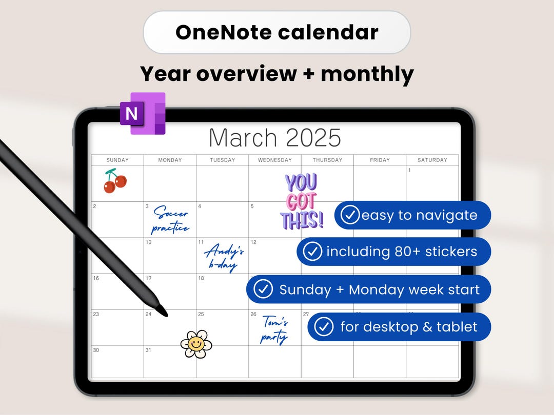 Onenote Calendar 2025, One Note Template, Onenote Monthly Planner ...