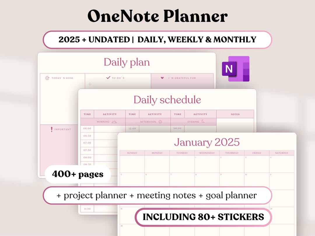 Onenote Planner 2025 + Undated, Onenote Template, Onenote Calendar ...