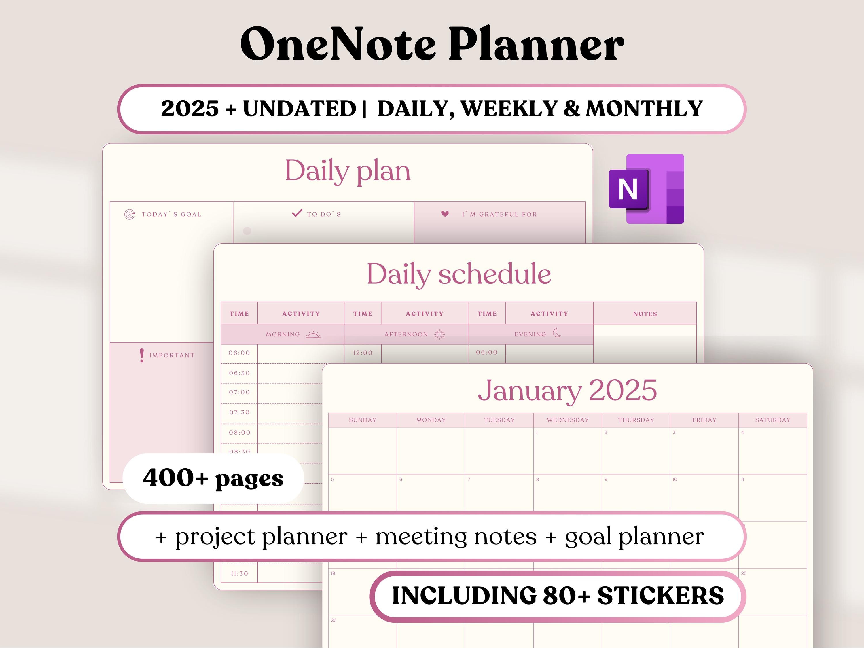 Onenote Planner 2025 + Undated, Onenote Template, Onenote Calendar ...