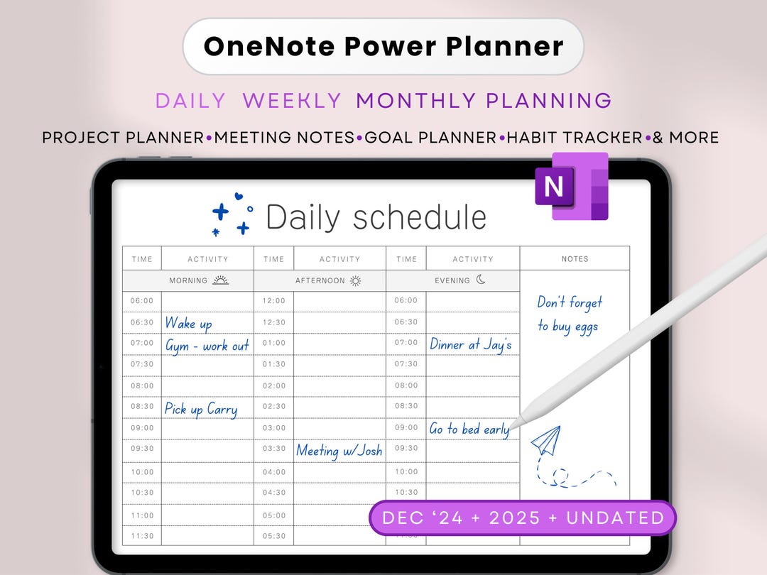 Onenote Planner 2025 + Undated, Onenote Template, Onenote Calendar ...