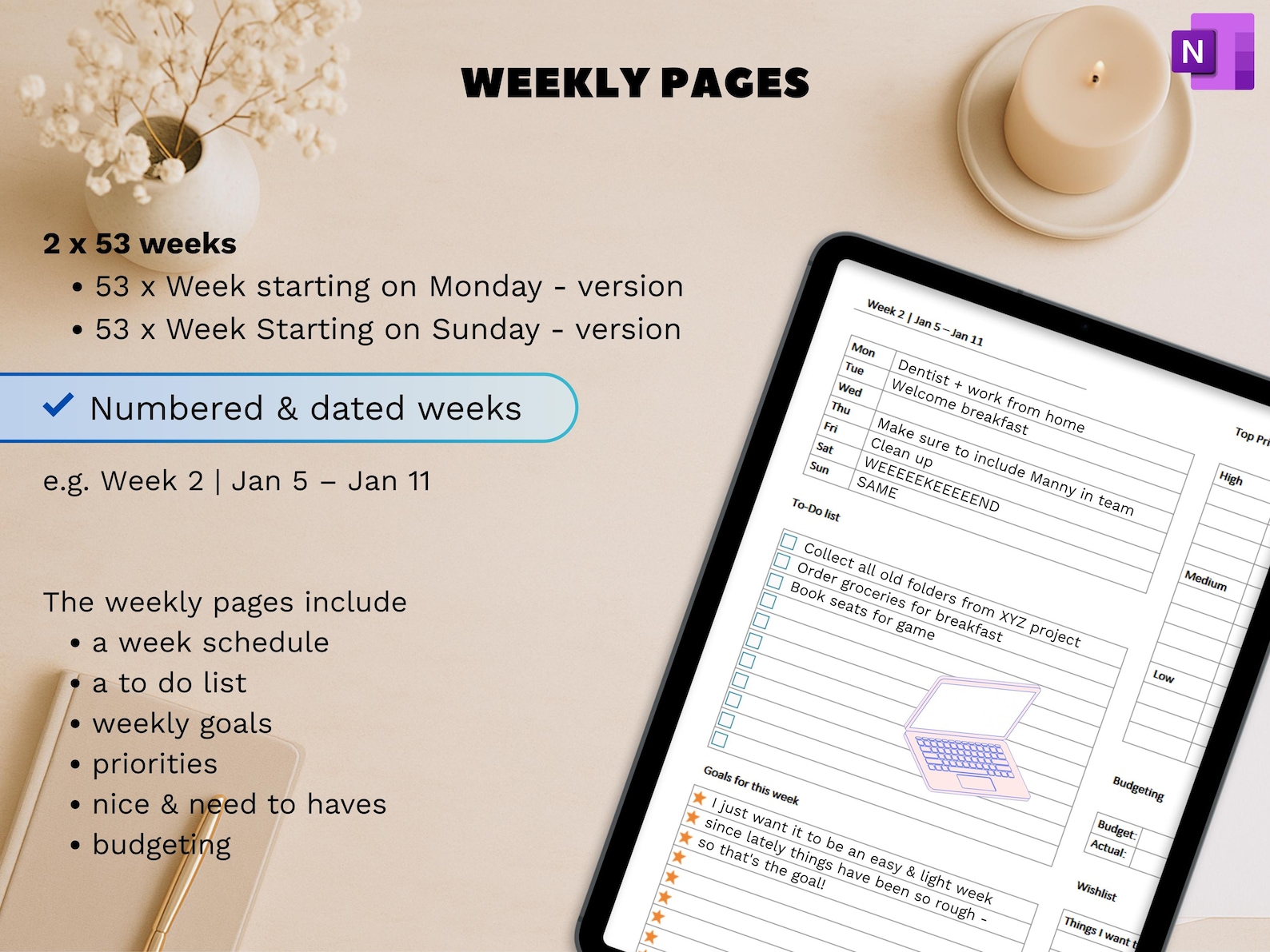 Onenote 2026 Professional Planner, One Note Template, Hyperlinked ...