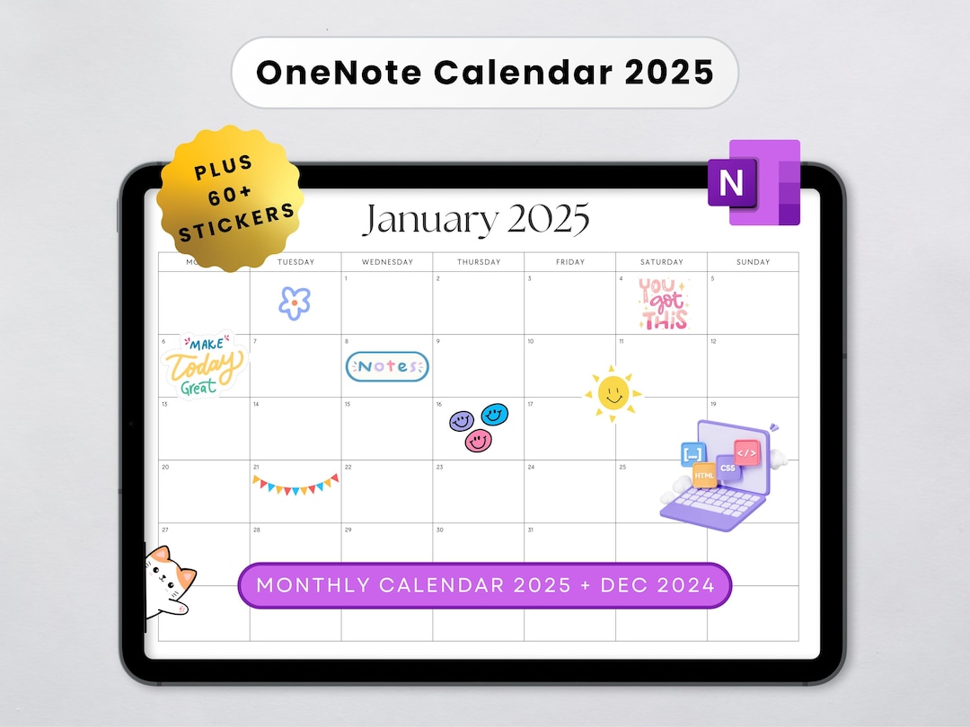 Onenote Calendar 2025, One Note Template, Onenote Monthly Planner ...