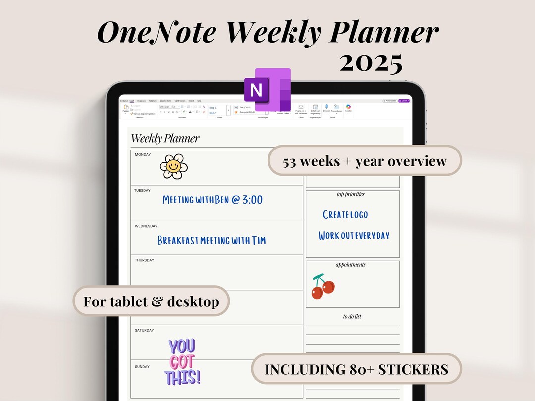 Onenote Planner 2025, Monthly Planner, One Note Template, Minimalist ...