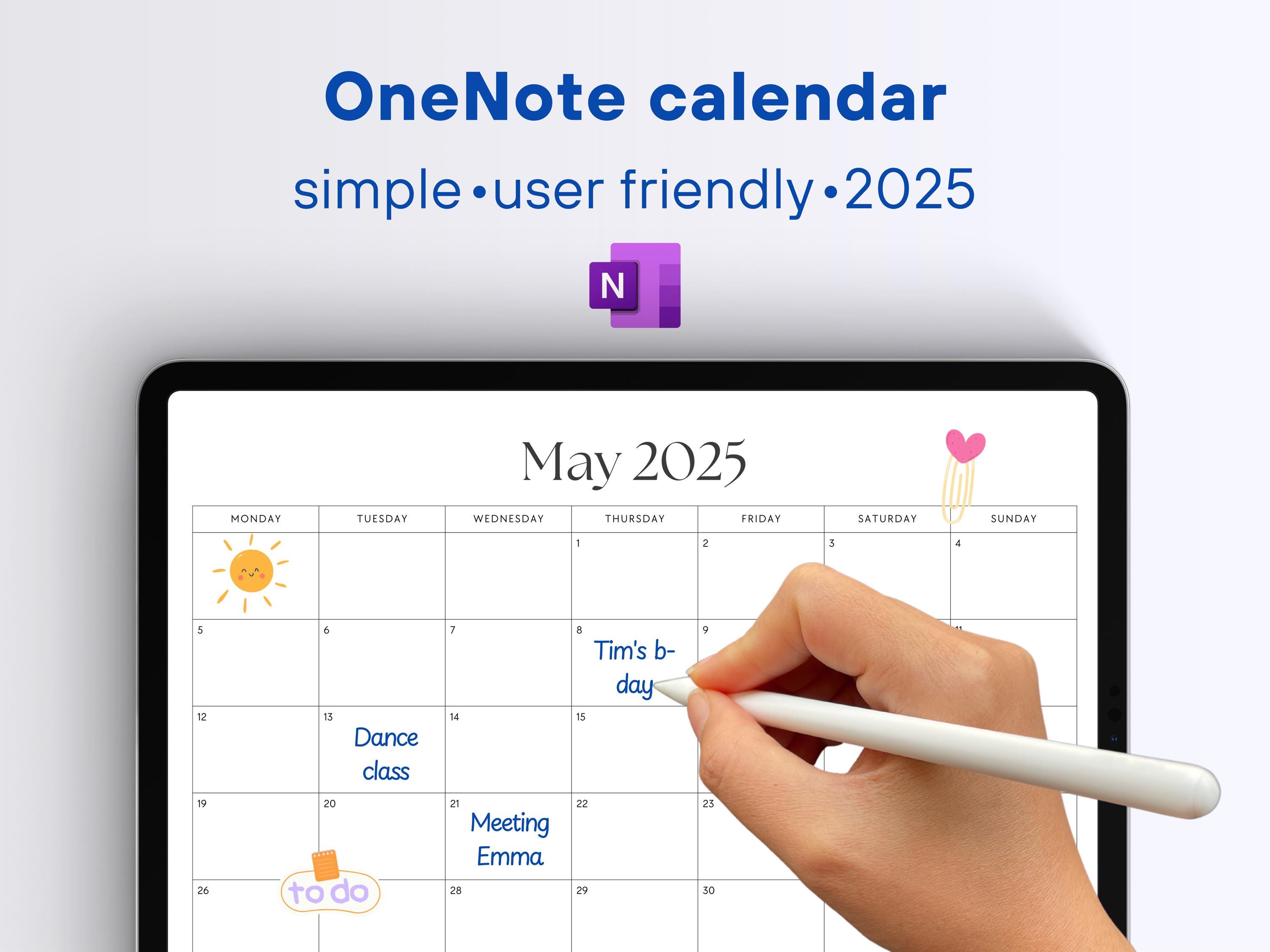 Onenote Calendar 2025, One Note Template, Onenote Monthly Planner ...