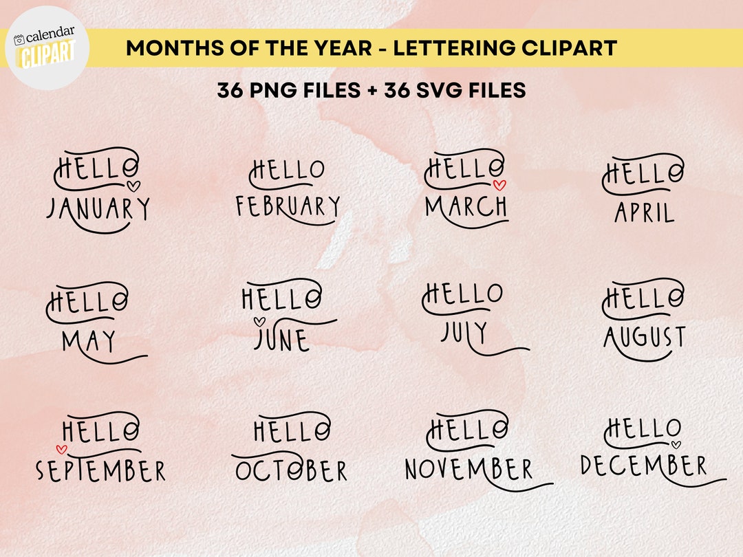 Months of the Year Svg Bundle, Calendar Clipart, Png, Calendar Months ...