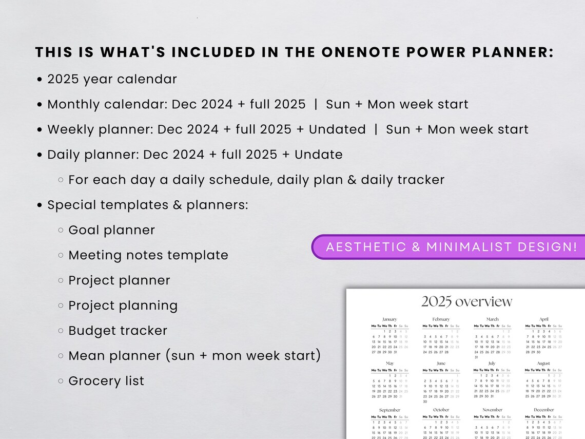 Onenote Planner 2025 + Undated, Onenote Template, Onenote Calendar ...