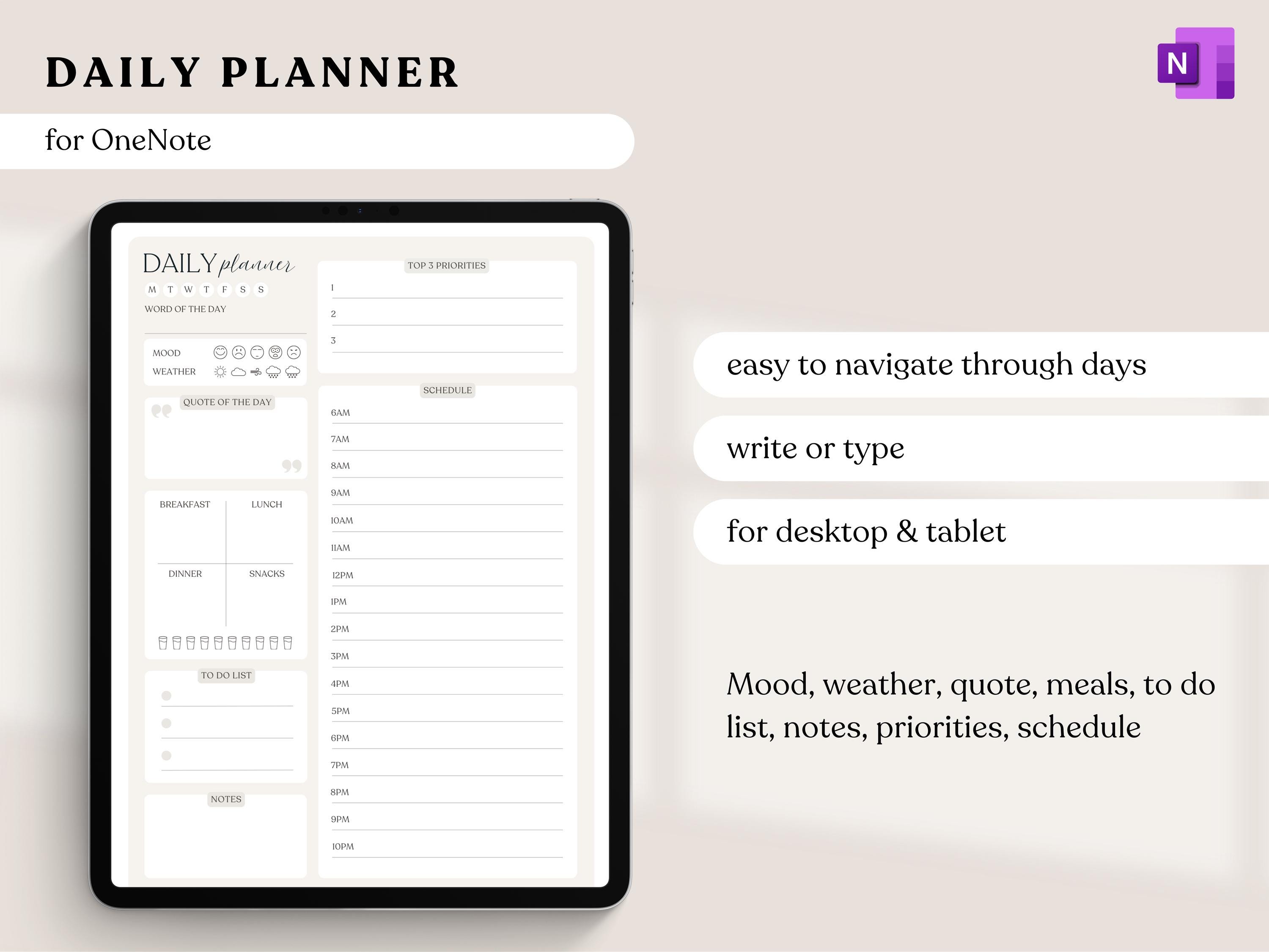 Onenote 2025 Daily Planner, Reusable Template, 80+ Stickers (digital ...
