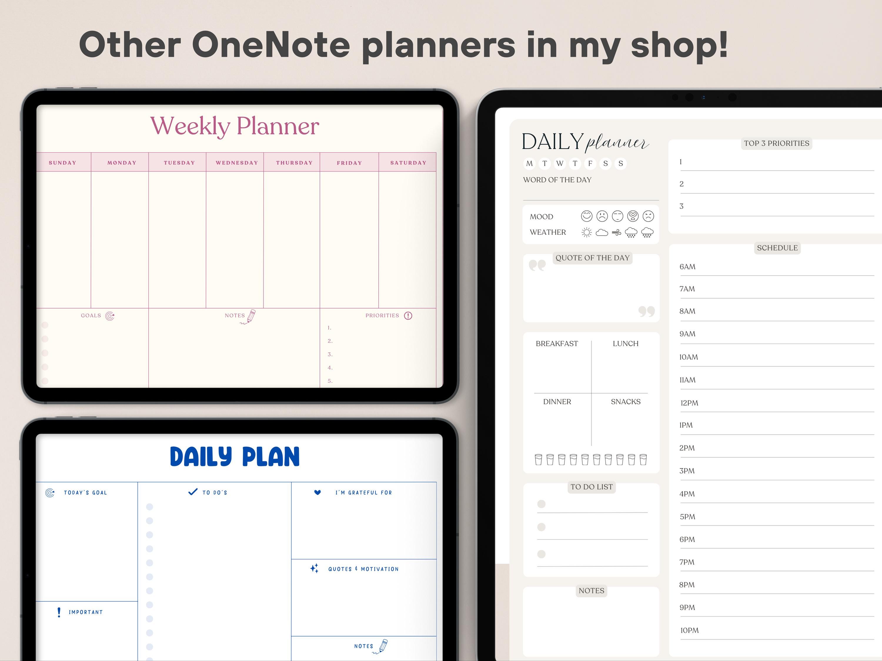 Onenote Planner, Daily Planner, Onenote Template, Onenote 2025 Calendar ...
