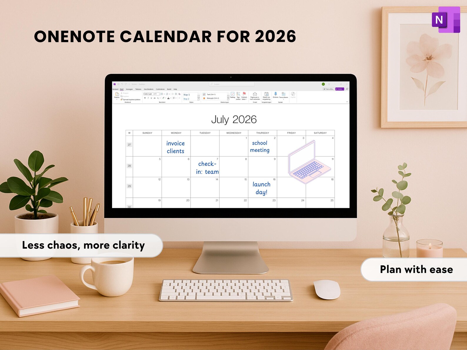 Onenote Calendar 2026 Template, Monthly Planner, 100+ Stickers (digital ...