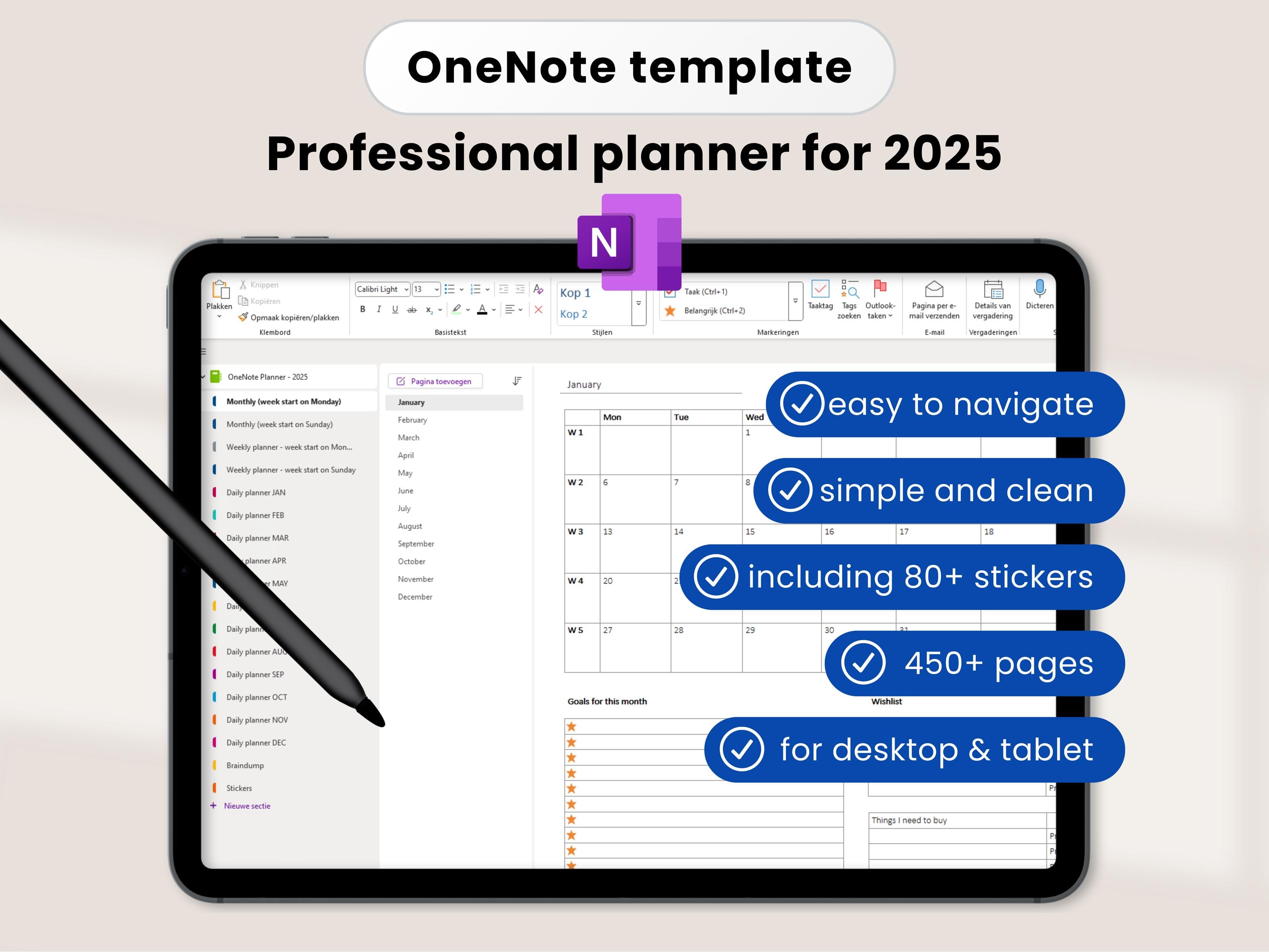 Onenote Planner 2025 Professional Work and Personal, One Note Template ...