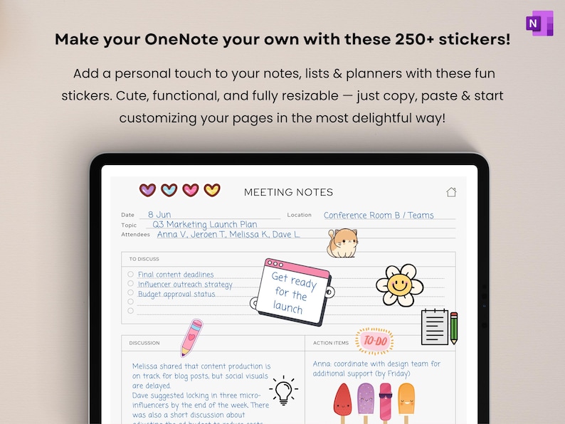 Onenote Stickers, 250+ Digital Planner Images (.onepkg File) - Etsy New ...