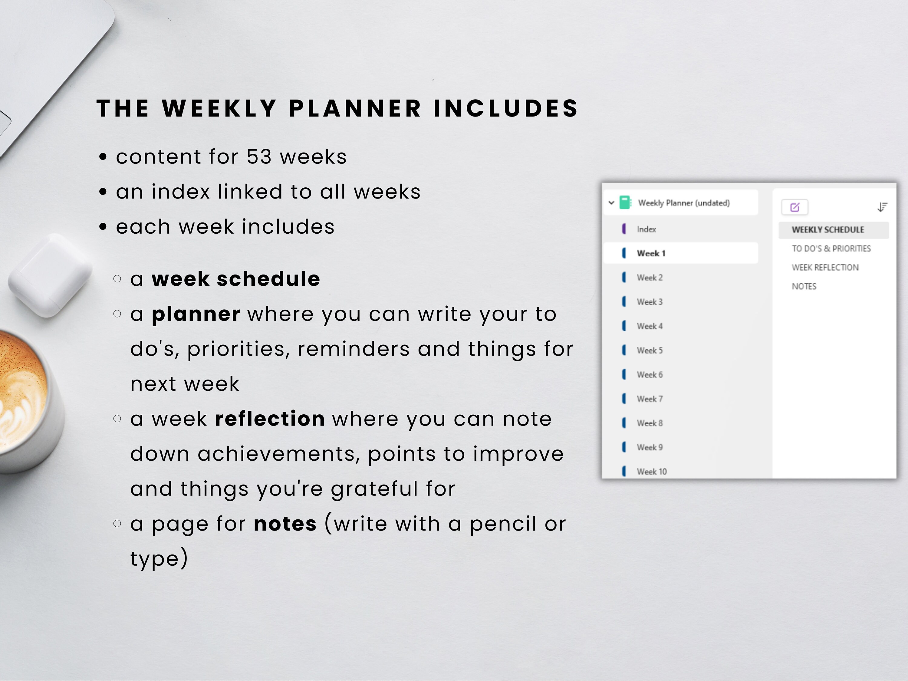 Onenote Template, Onenote Planner, Undated Weekly Planner, Week ...