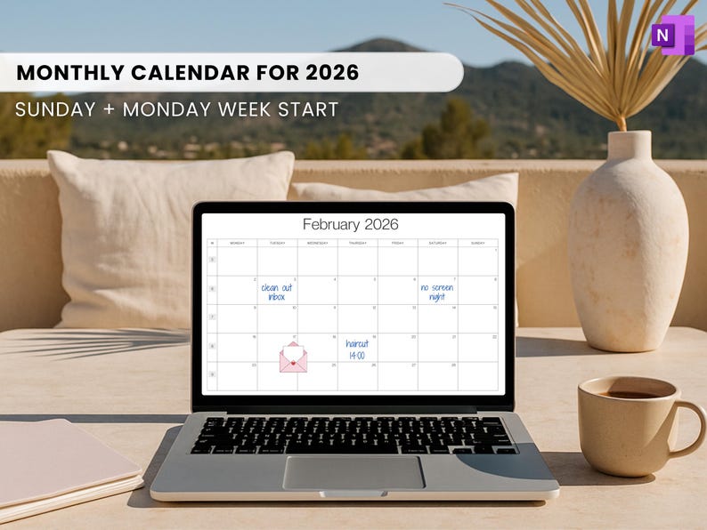 Onenote Calendar 2026 Template, Monthly Planner, 100+ Stickers (digital ...