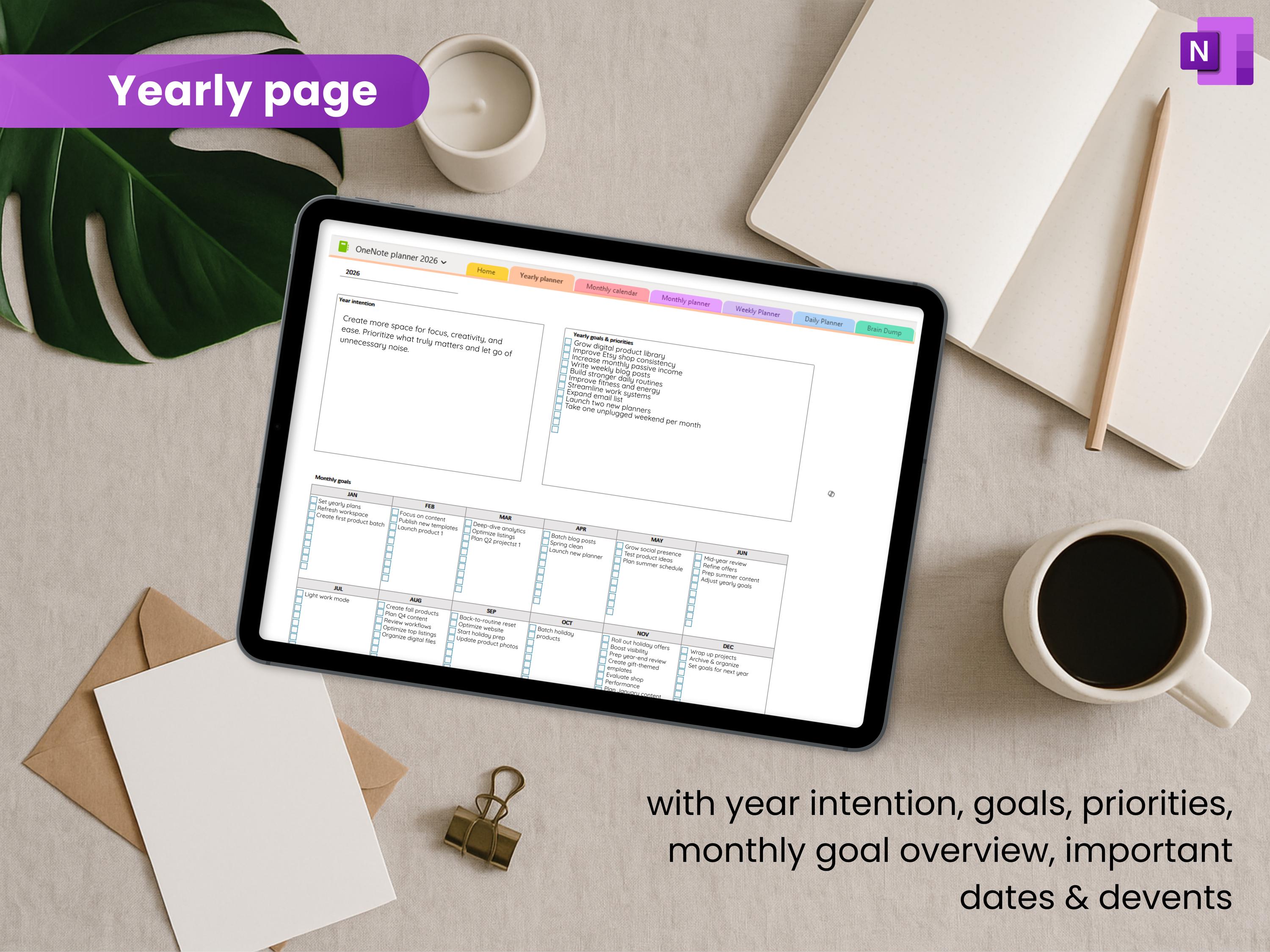 Onenote Planner 2026, Daily, Weekly, Monthly, Yearly, Hyperlinked ...