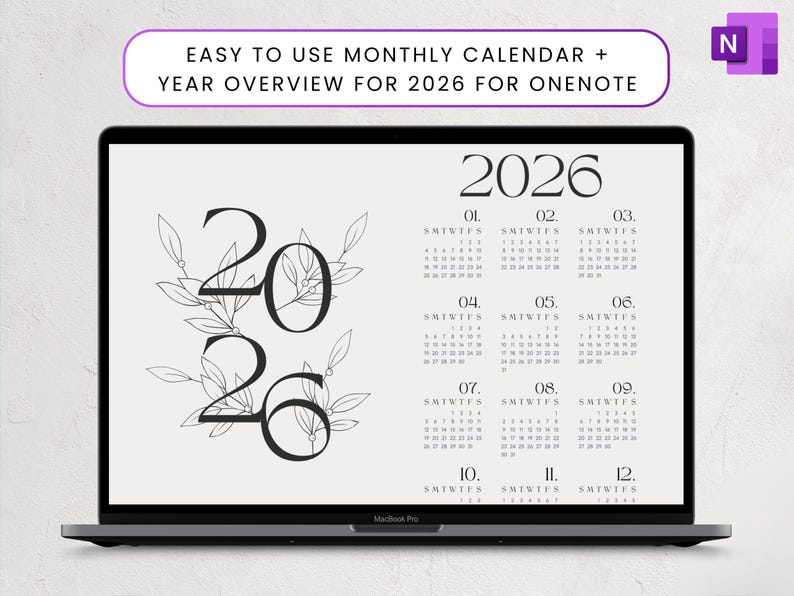 Onenote Calendar 2026 Template - Monthly Planner for Desktop & Tablet ...