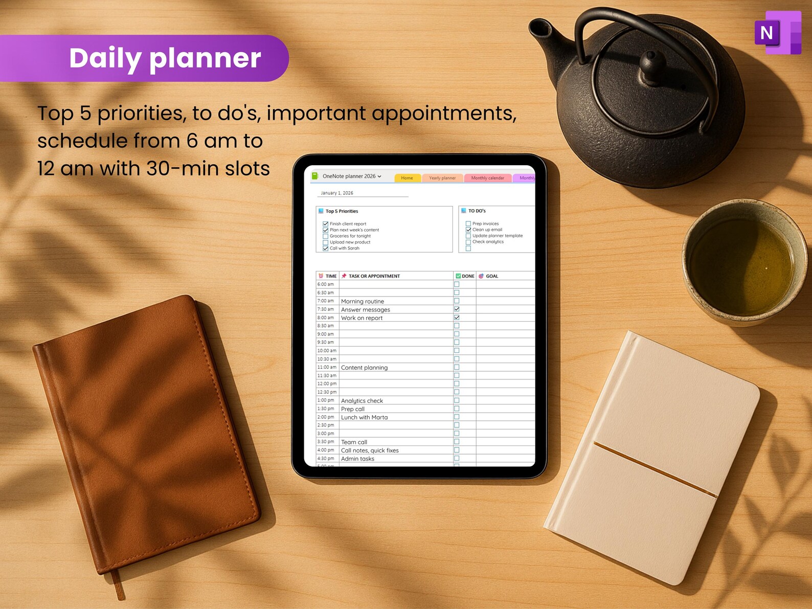Onenote Planner 2026, Daily, Weekly, Monthly, Yearly, Hyperlinked ...