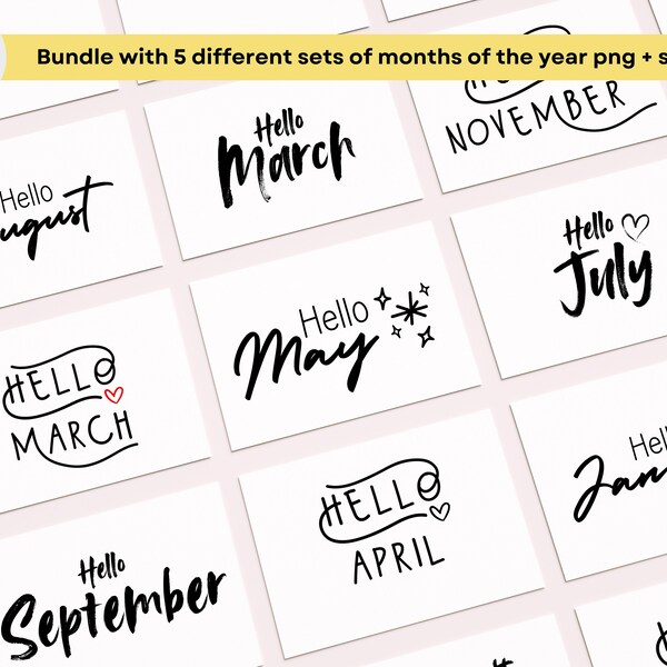 Months of the Year Svg Bundle, Calendar Clipart, Png, Calendar Months ...