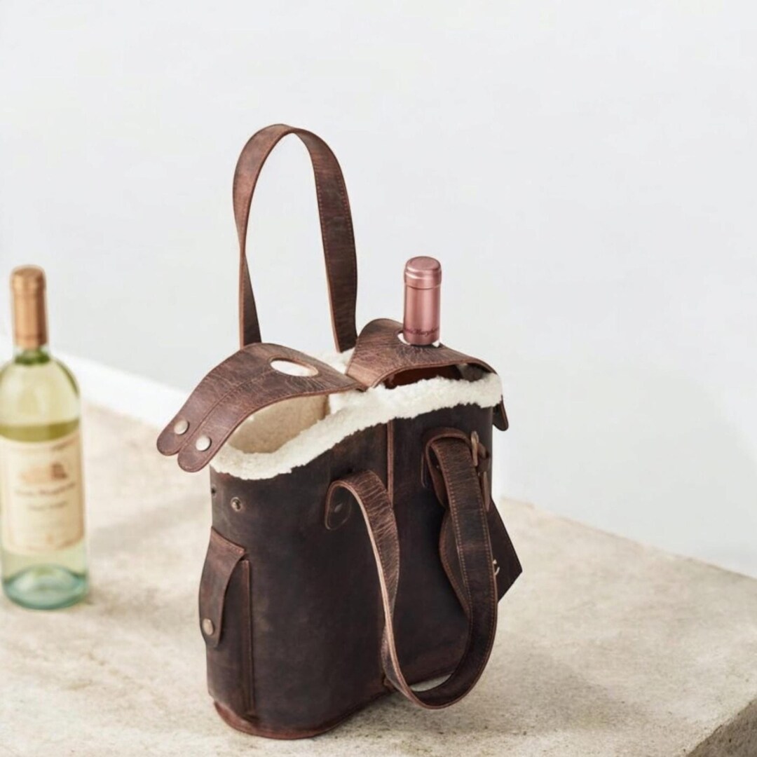Leather Wine Carrier for 2 Bottles, Personalized Whiskey Gift Bag With ...