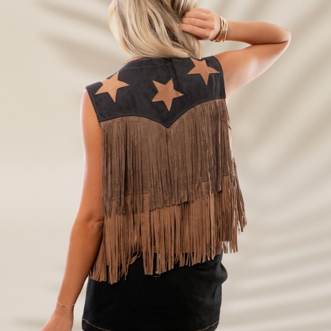 Handmade Suede Leather Fringe Vest for Women,western Cowgirl Star Vest, Boho Festival Outfit ...