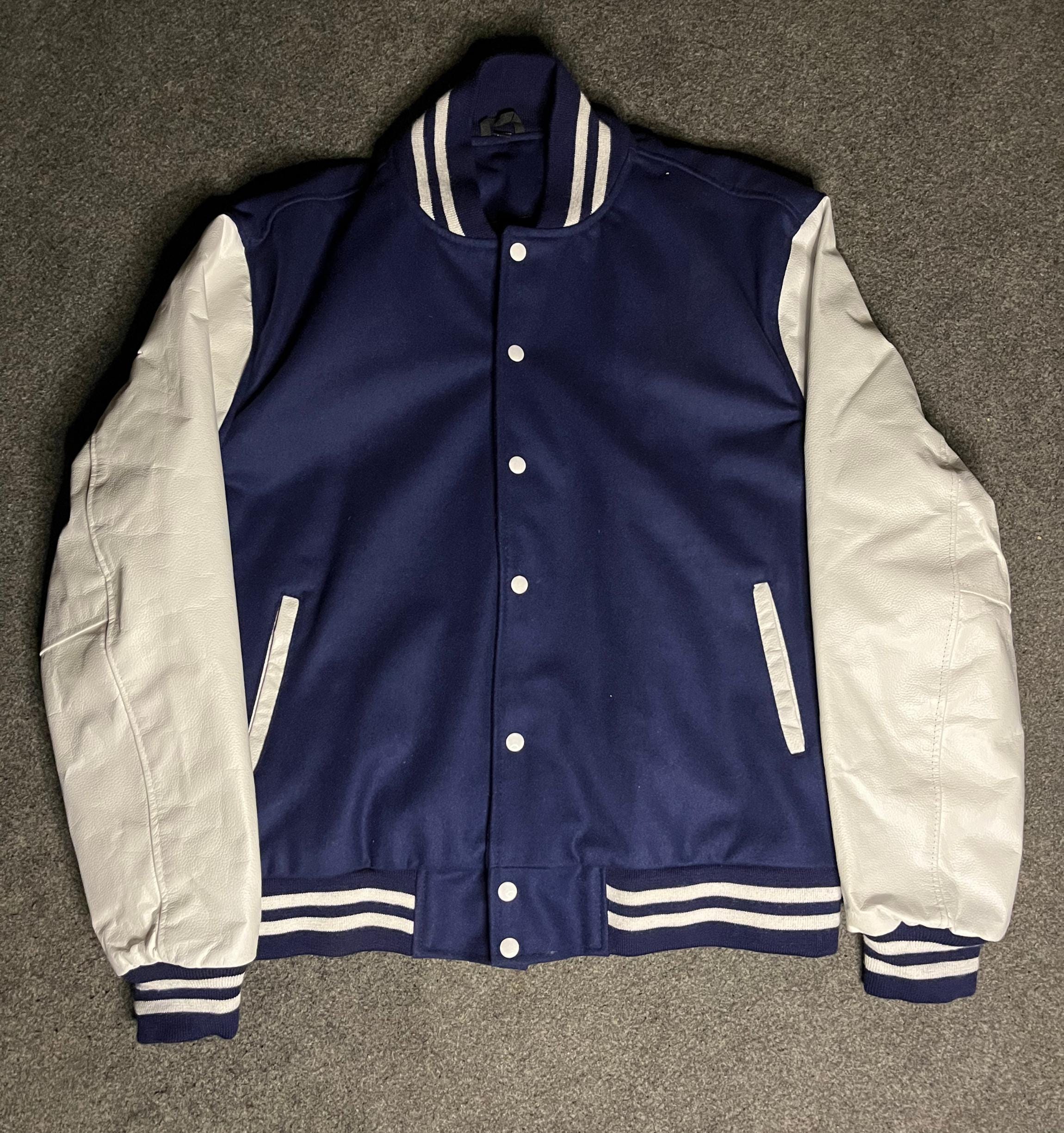 Personalized Varsity Jacket | White Leather & Blue Wool | Custom ...
