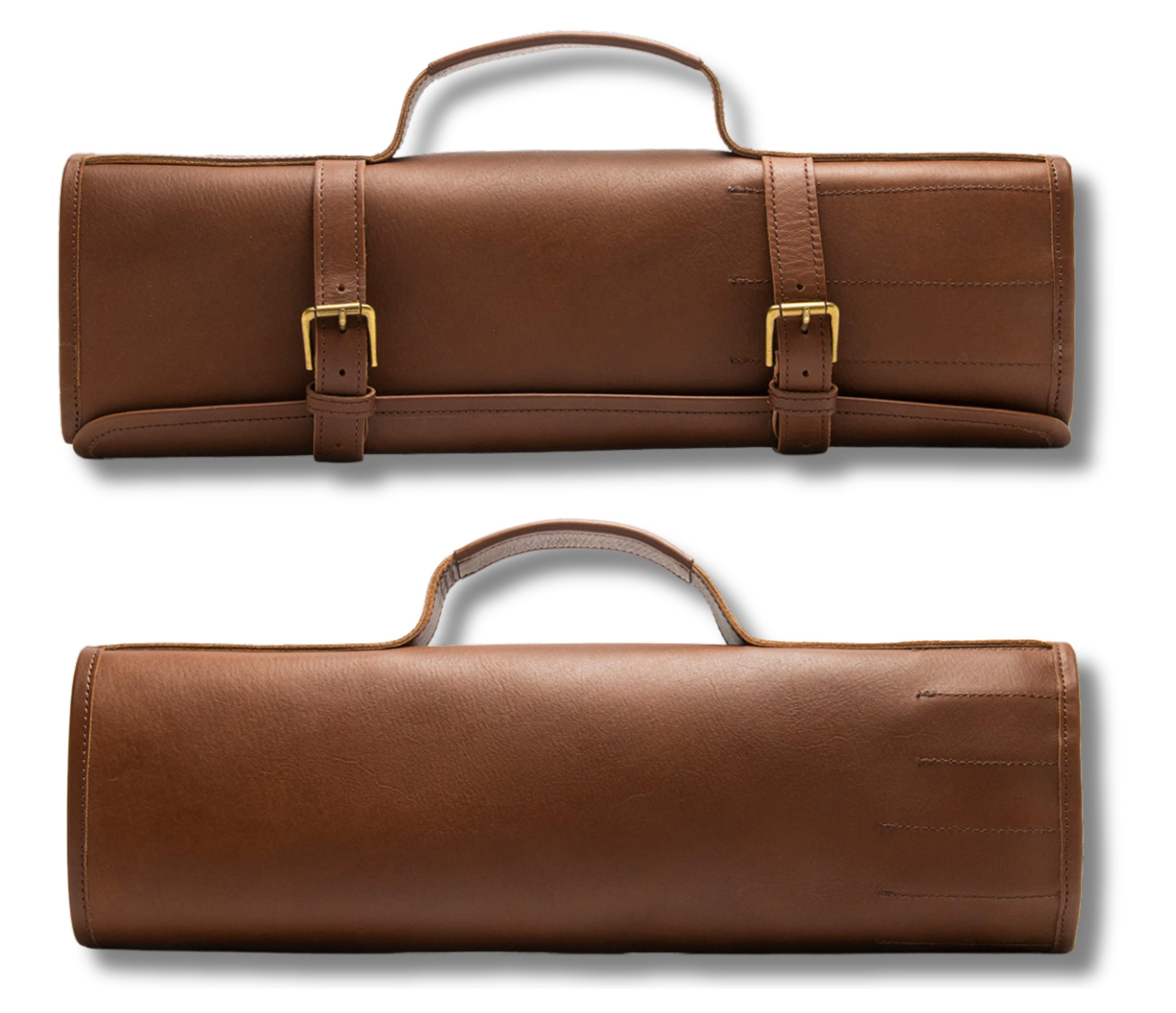 Personalized Leather Chef Knife Roll Bag , Chef Storage Roll ...