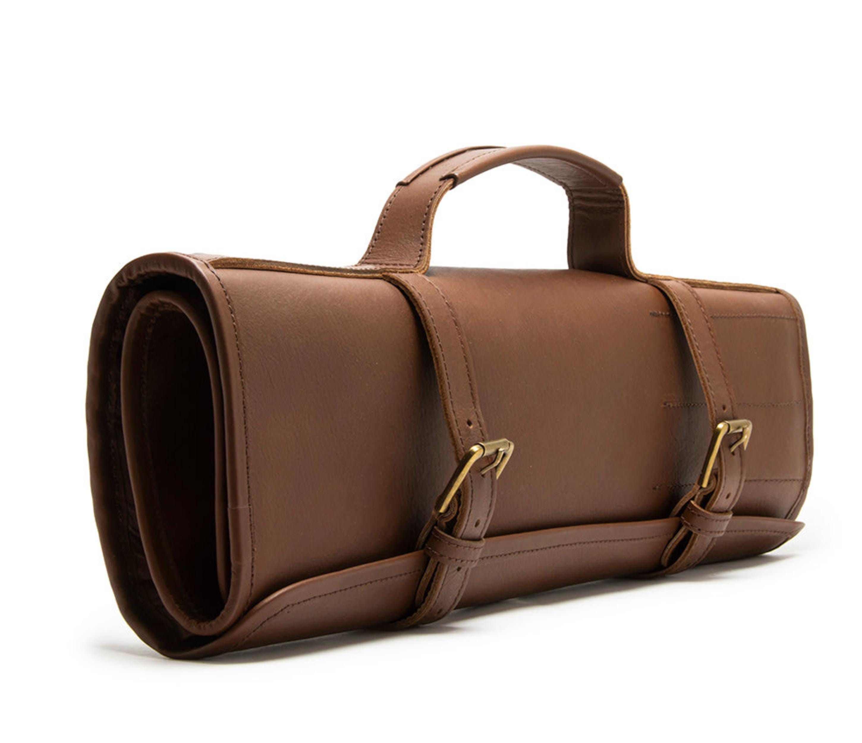 Personalized Leather Chef Knife Roll Bag , Chef Storage Roll ...