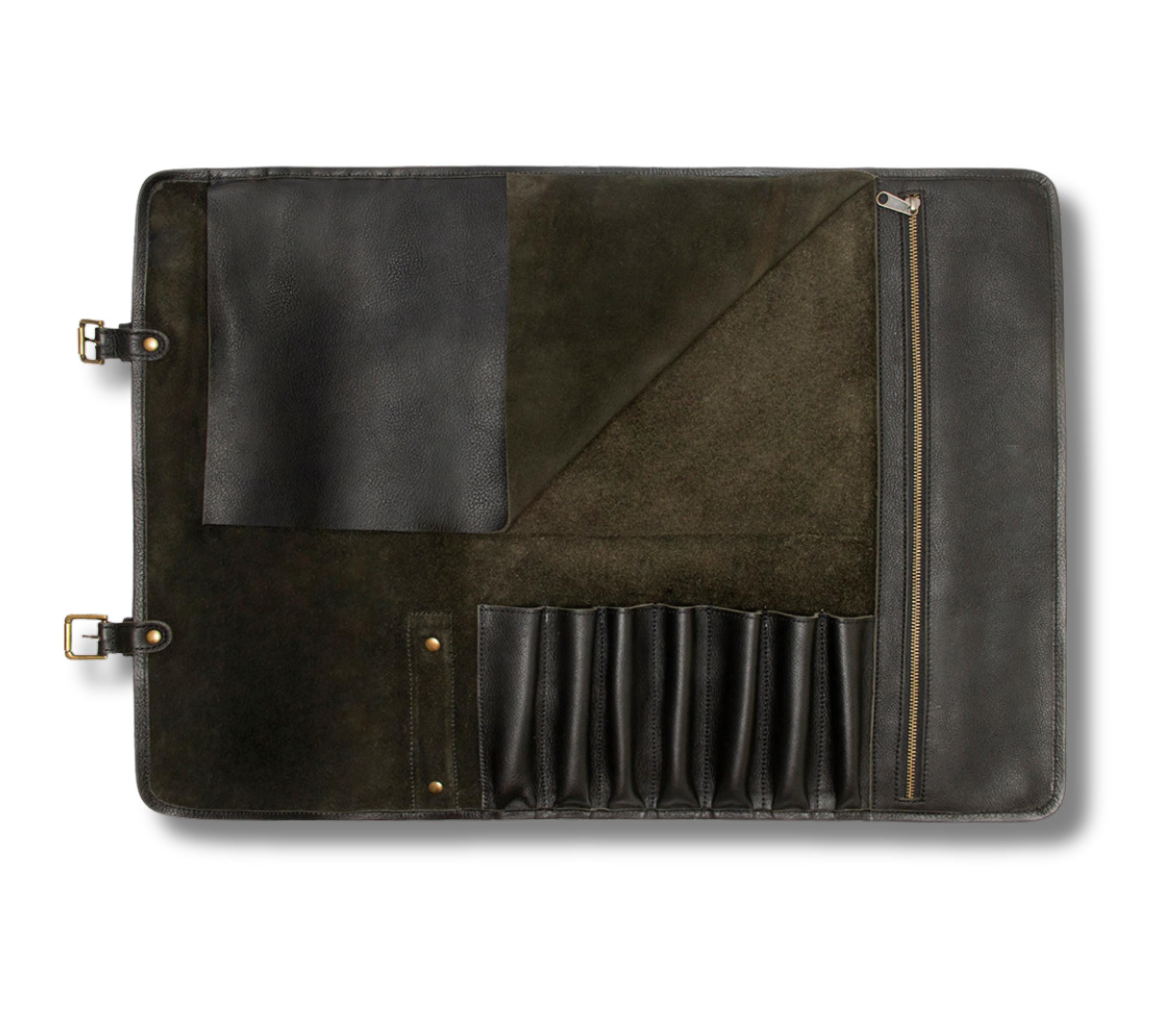 Personalized Leather Chef Knife Roll Bag , Chef Storage Roll ...