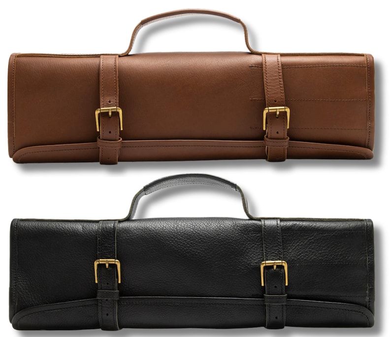 Personalized Leather Chef Knife Roll Bag , Chef Storage Roll ...
