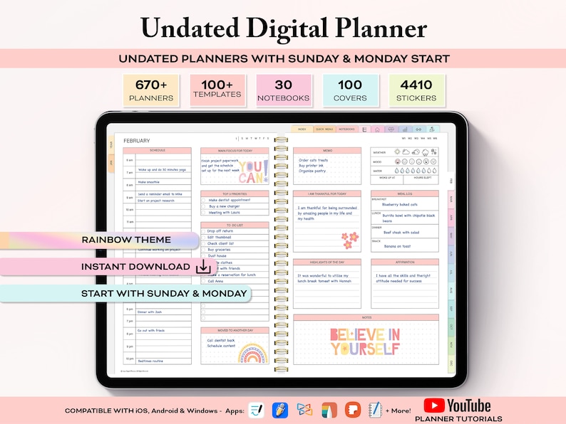 Undated Digital Planner, Goodnotes Planner, Daily Cute Planner, iPad ...