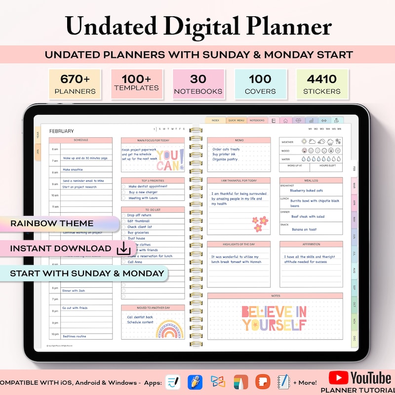 Undated Digital Planner - Etsy