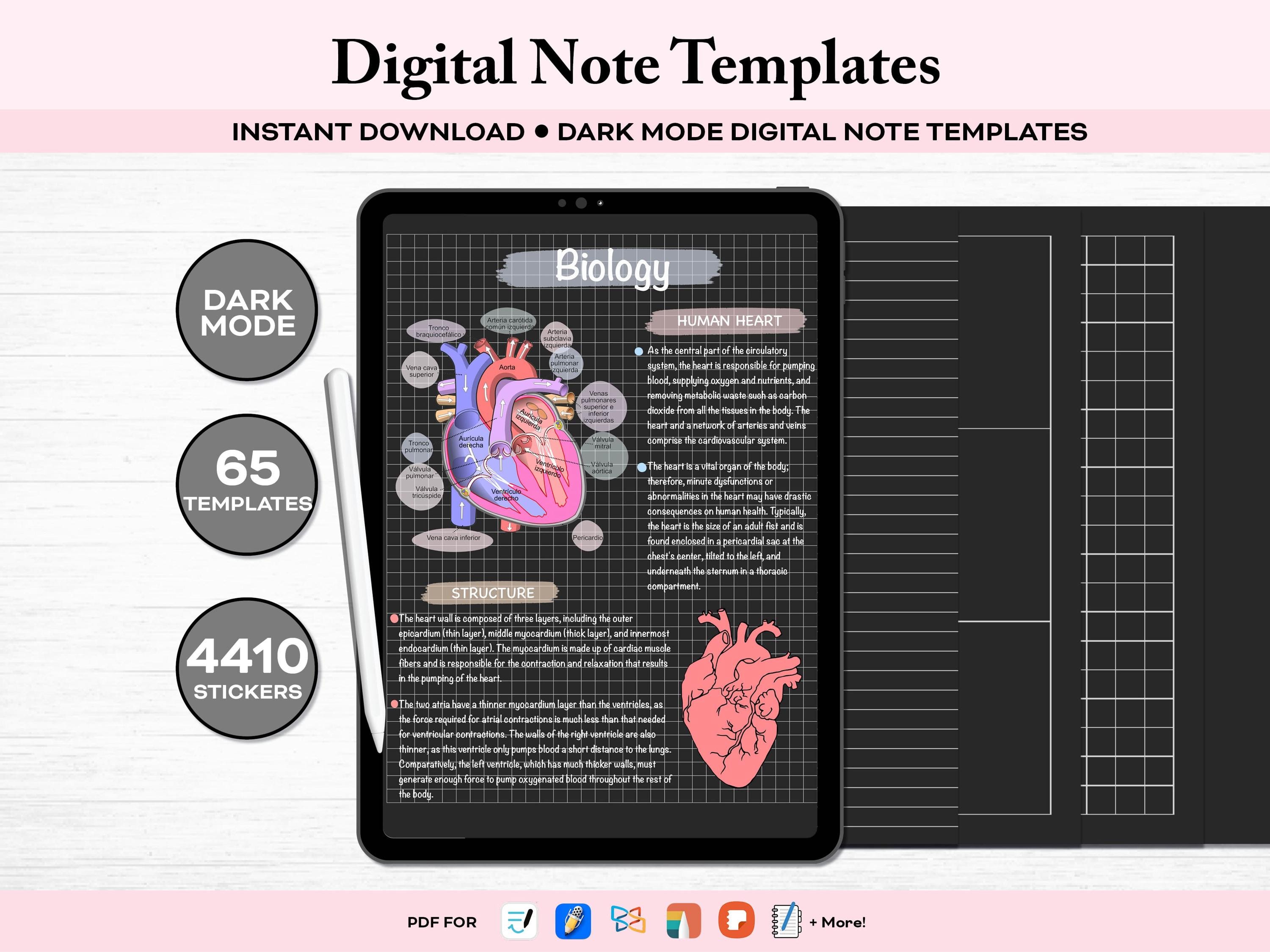 Digital Note Papers, Goodnotes Notebook, Dark Paper, Student Notetaking ...