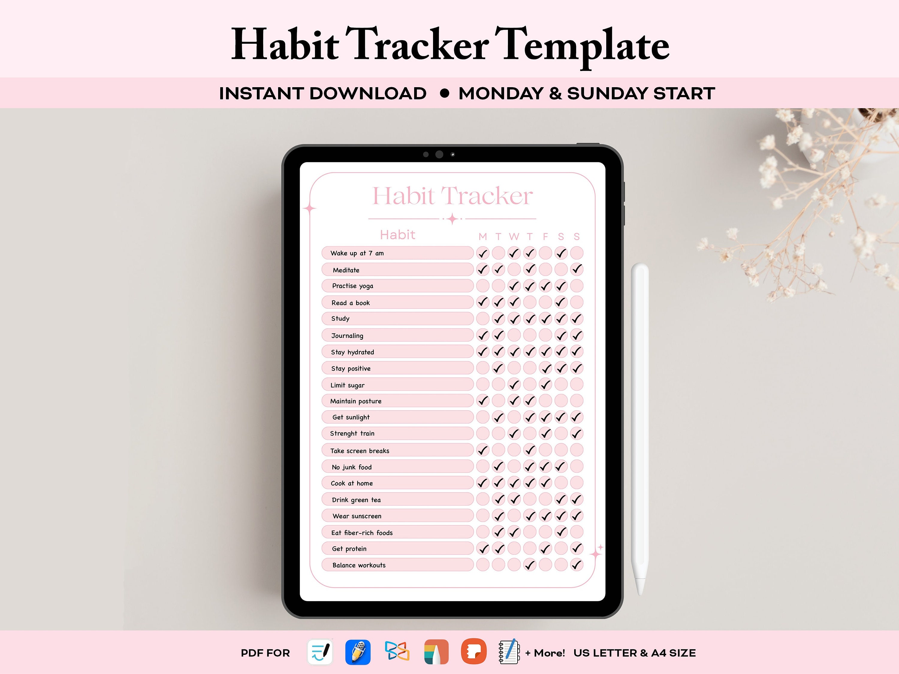 Habit Tracker, Goodnotes Template, Daily Habit Planner, iPad Planner ...