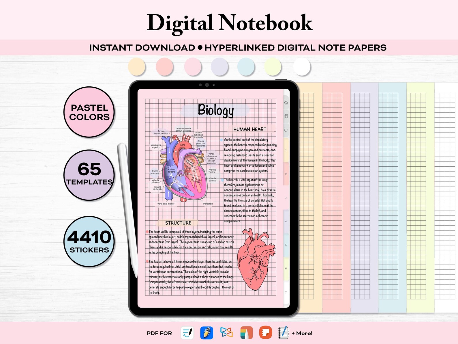 Digital Notebook, Goodnotes Notebook, Pastel Paper, Student Notetaking ...