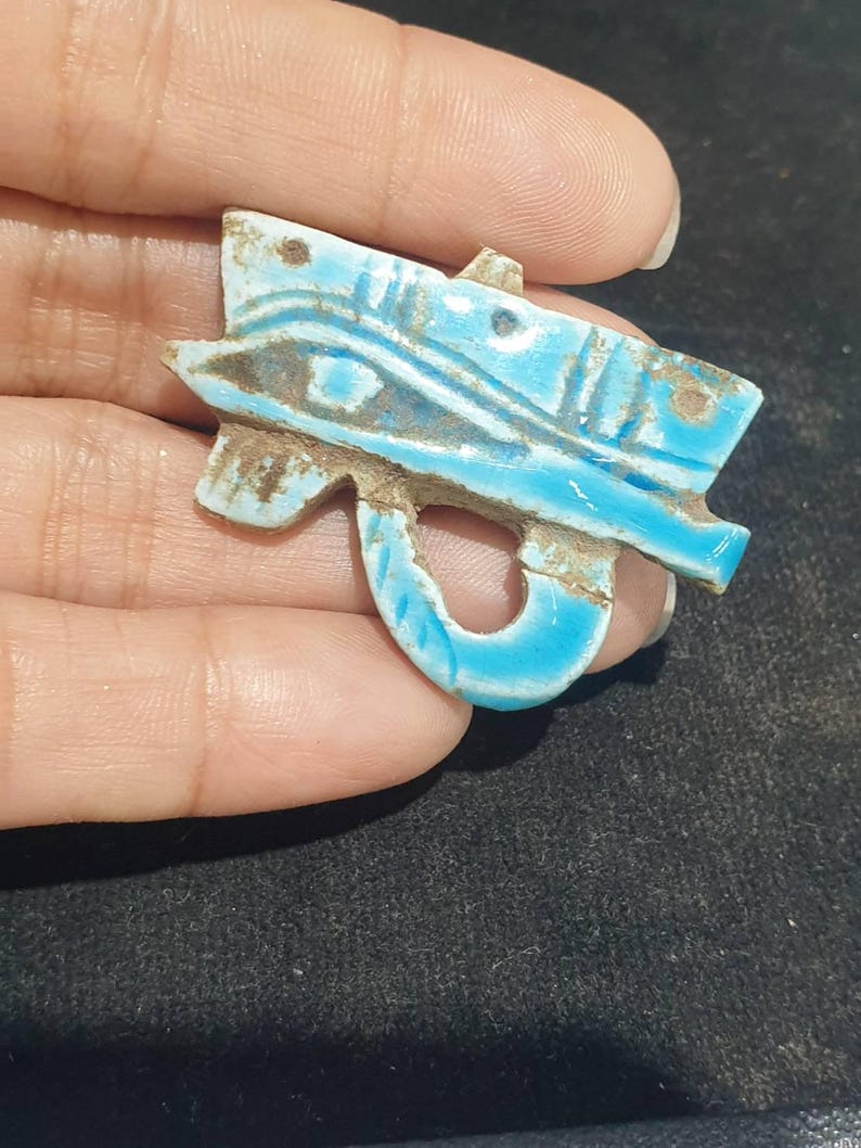Ancient Ancient Ra EYE OF RA Horus Faience Egyptian Amulet Bead Pendant ...