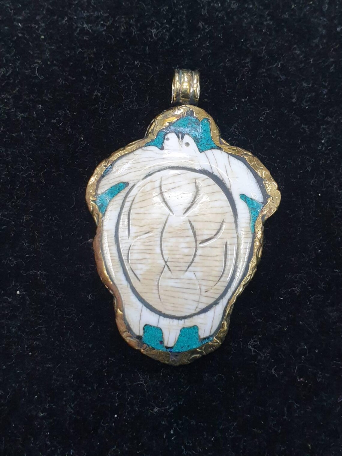 Antique Tribal Carved Old Shell Natural Turquoise Baby Turtle on the ...