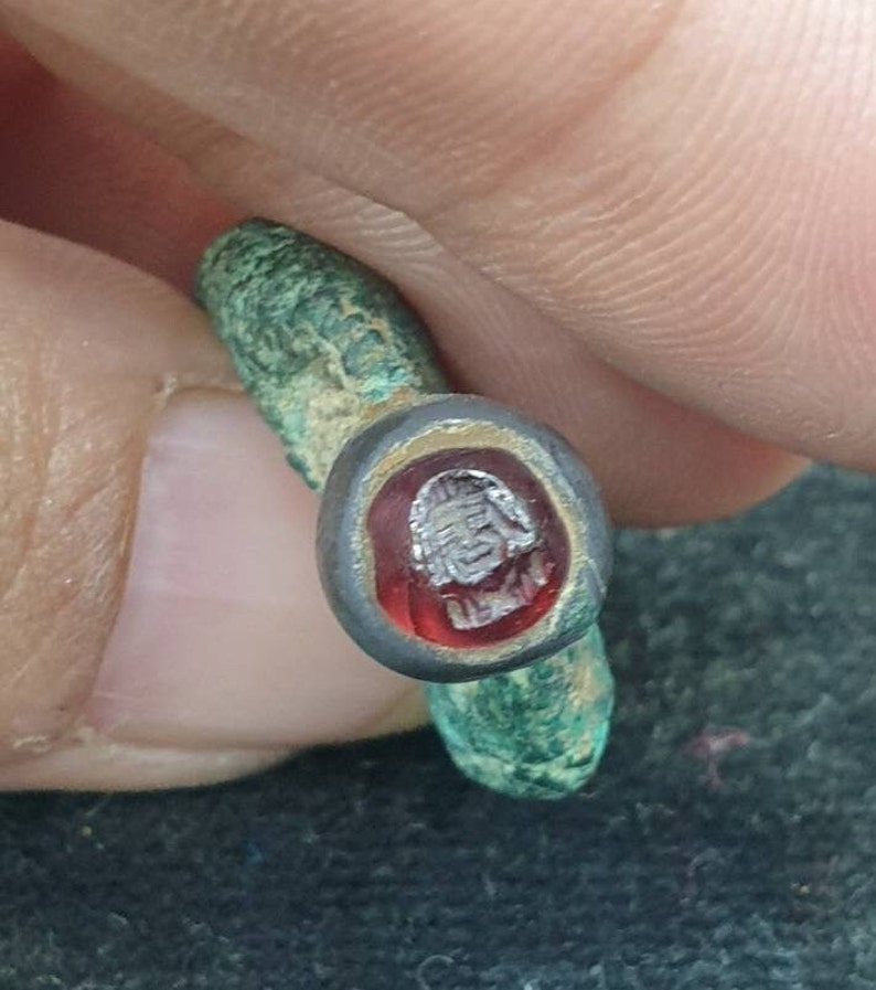 Ancient Original Old Garnet Intaglio Smiling King Face Roman Bronze ...