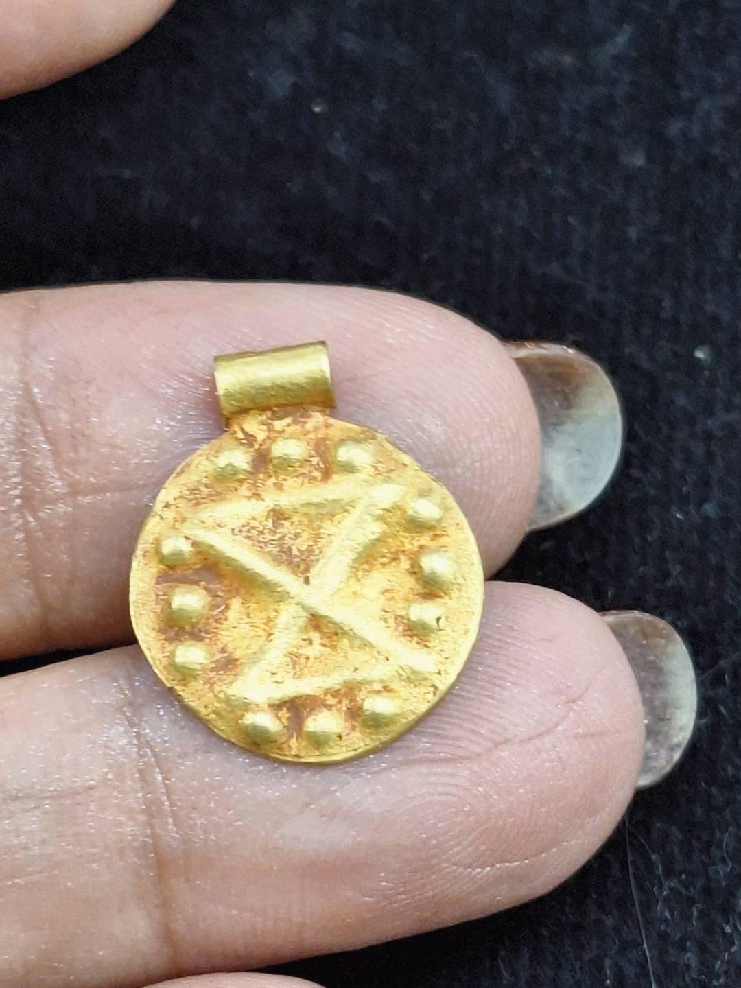Antique Genuine Solid 18K Gold Granulated Cross Round Bead Pendant for ...