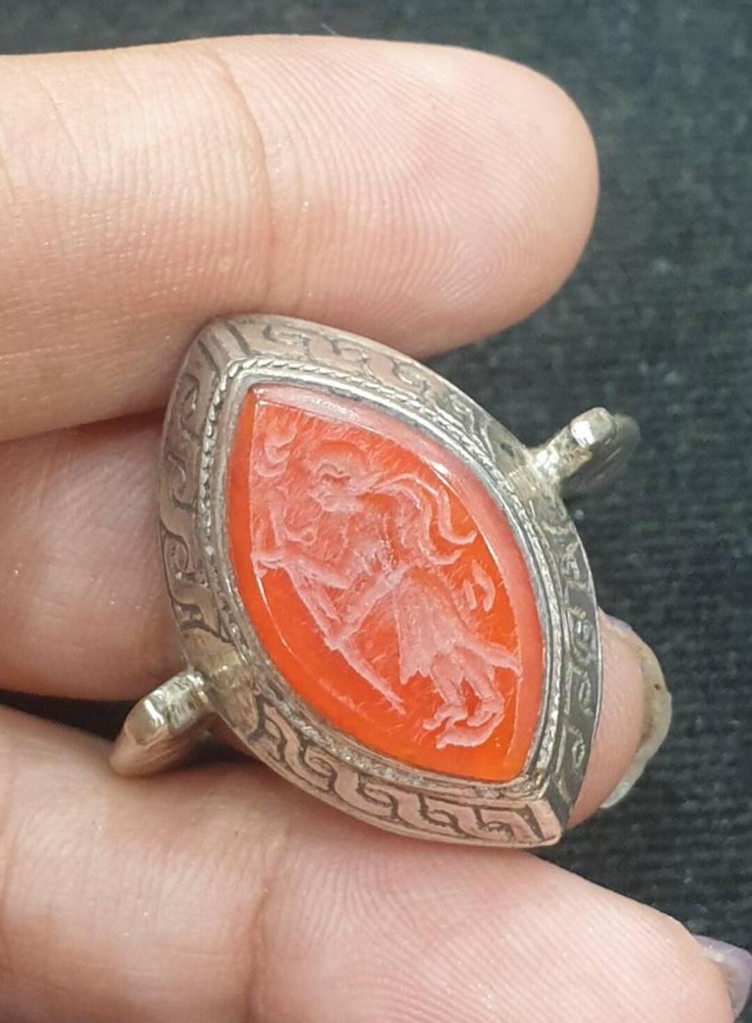 Vintage Old Carnelian Intaglio Angle Holding Fire Torch Stick Bird ...