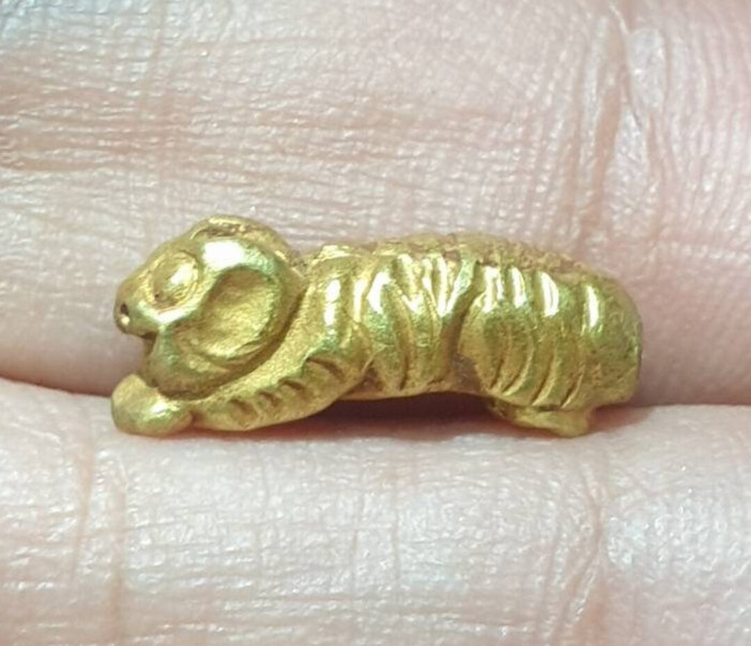 Antique Genuine Solid 22K Gold Pyu Leaping Tiger Intaglio Bead for ...
