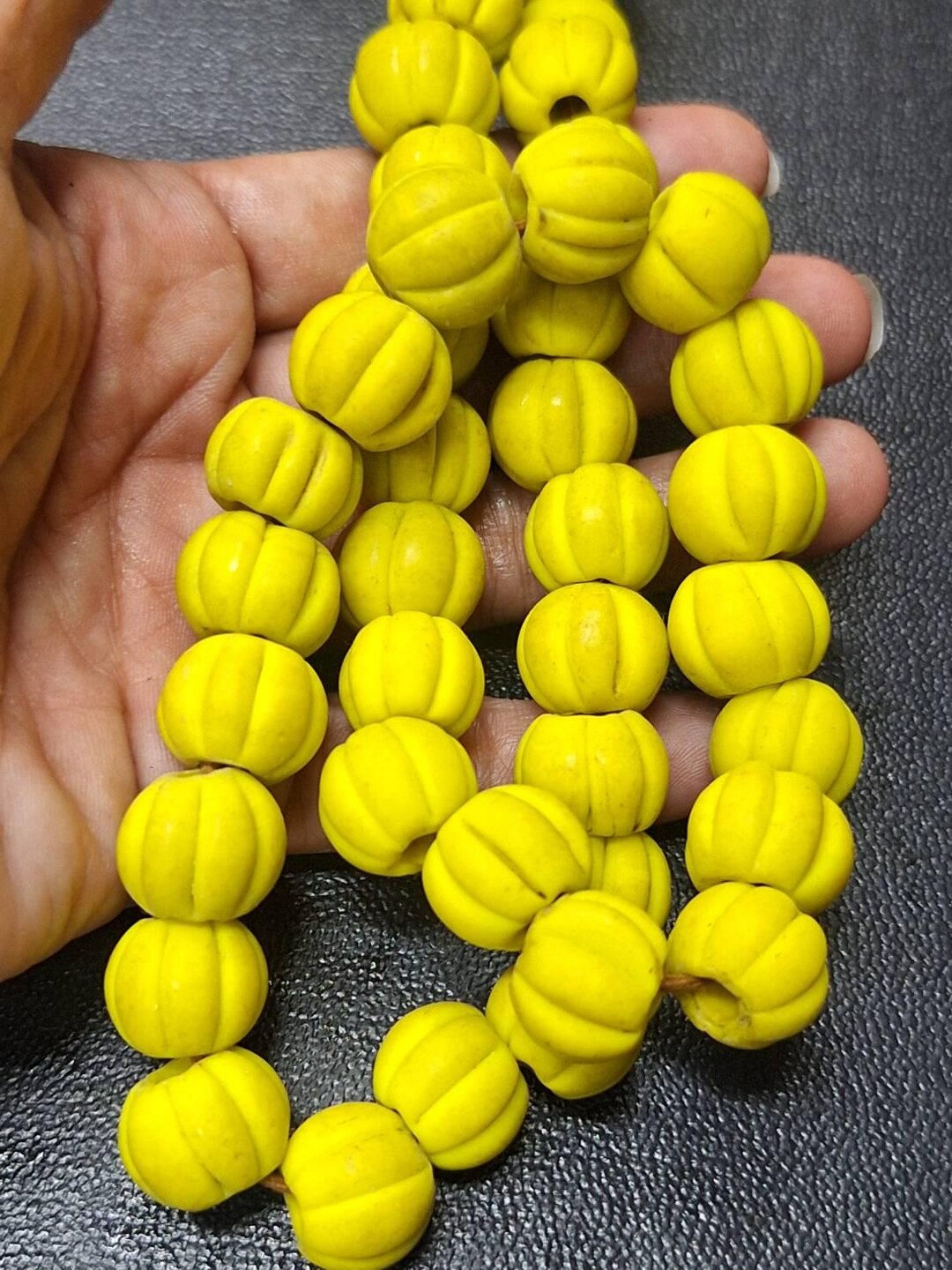 Antique Old Naga Hill Tribe Yellow Golden Tone Melon Shape GLASS Ethnic ...