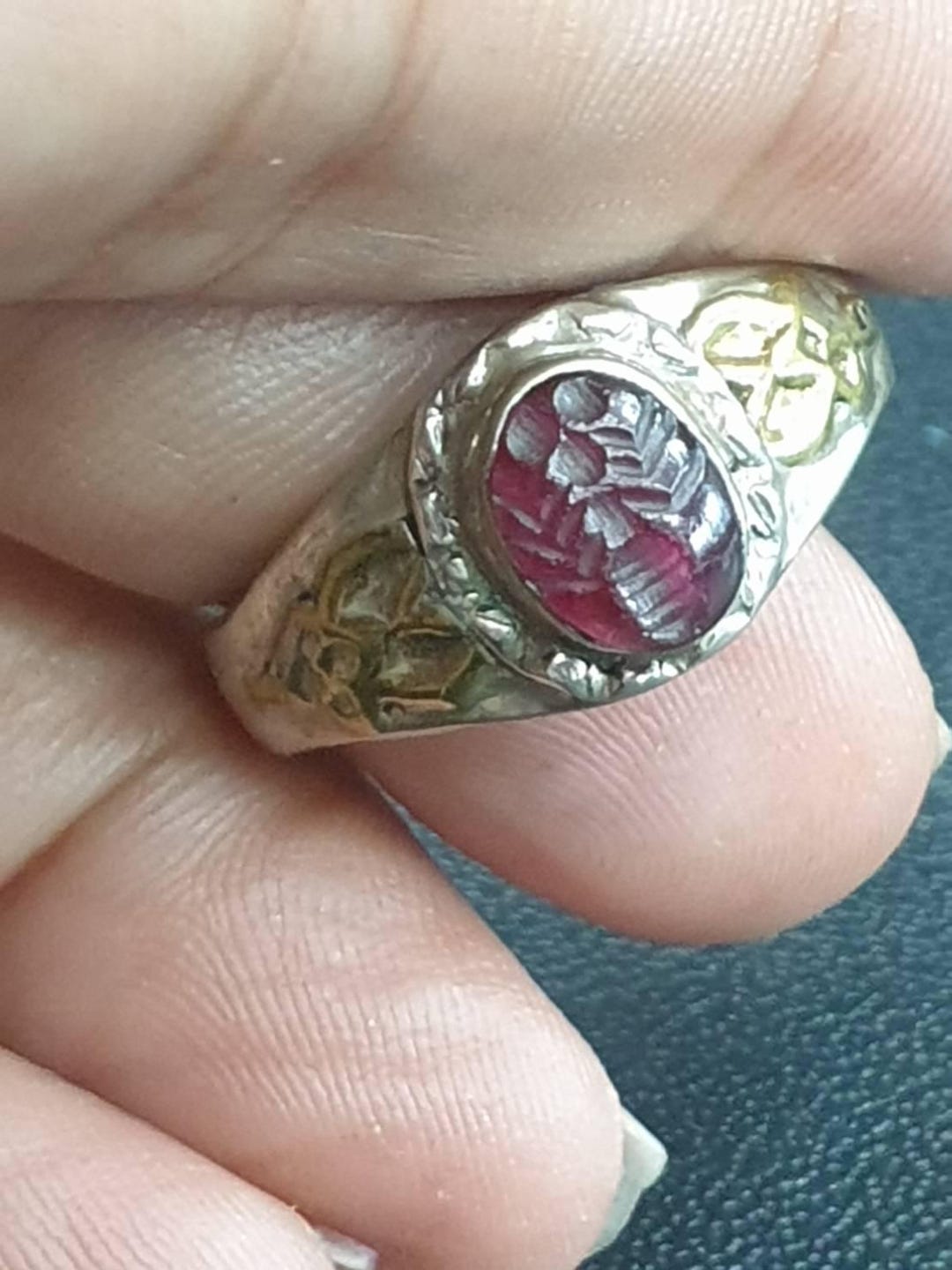 Original Old Garnet Intaglio Ant Queen Signet Seal 18K Gold Plated ...