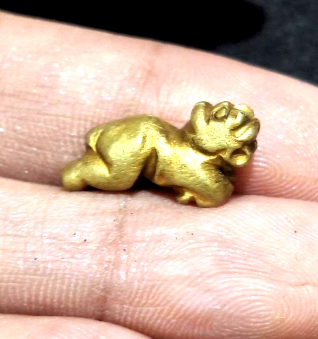 Antique Genuine Solid 18K Gold Pyu Leaping Tiger Hand Carved Gold Bead ...