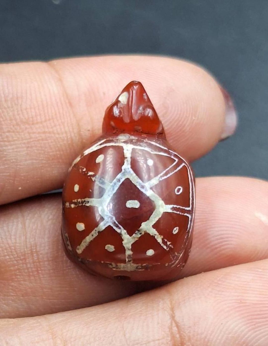 Antique Etched Carnelian Sun on Turtle Pattern Carved Longevity Symbol ...