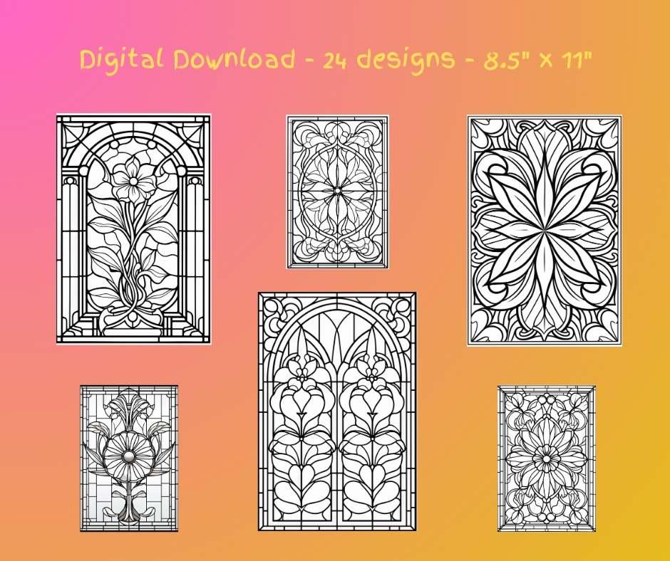 Stained Glass Windows Coloring Pages: Adults & Teens (digital Download ...