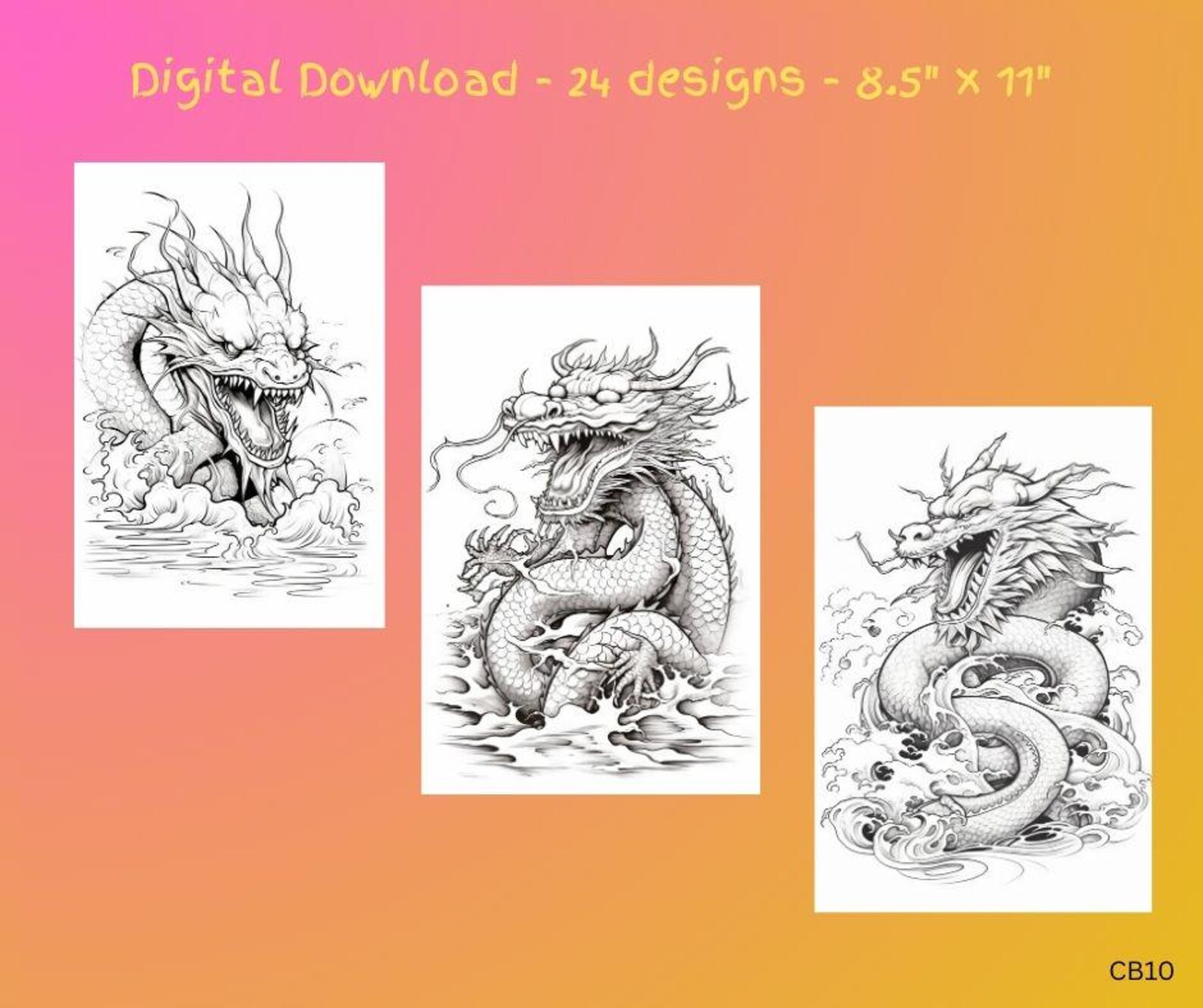 Japanese Dragon Coloring Book: 25 Printable Art Pages (PDF Download) - Etsy