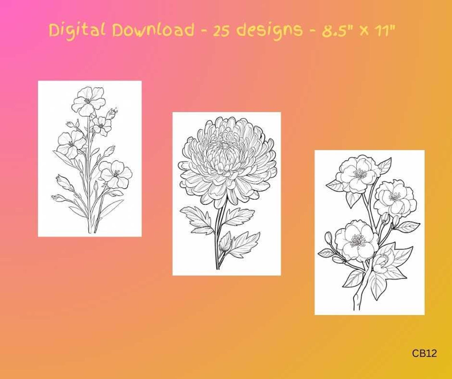 Floral Coloring Pages: 25 Delicate Flower Designs (digital Download ...