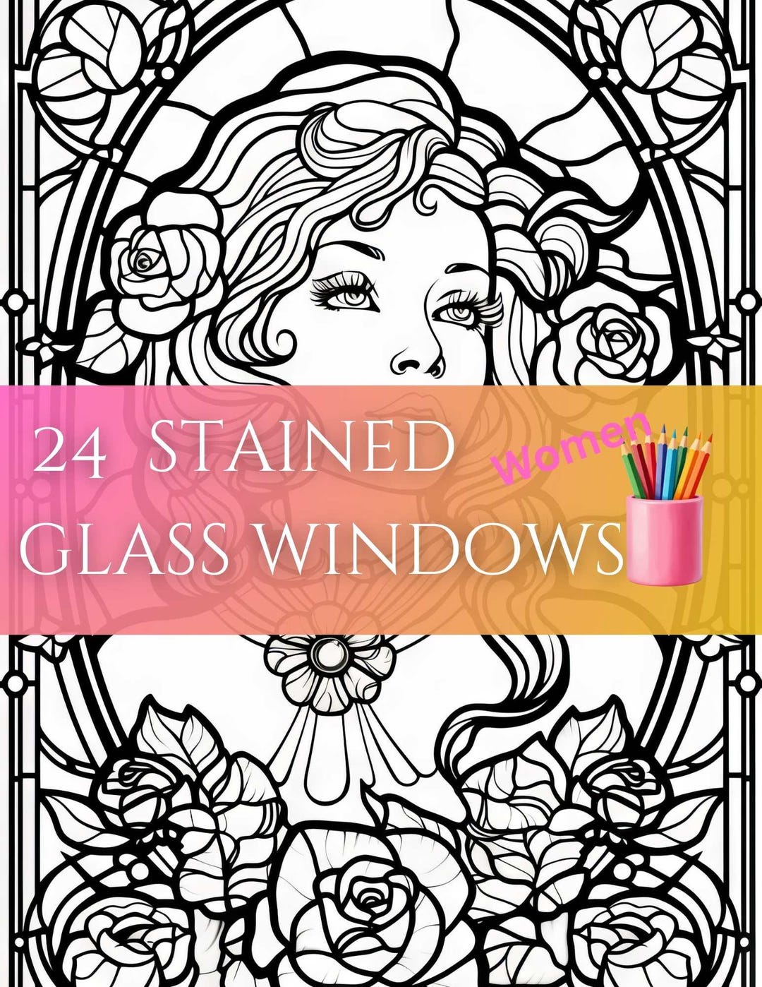 Stained Glass Windows Coloring Pages: Women Designs (digital Download ...