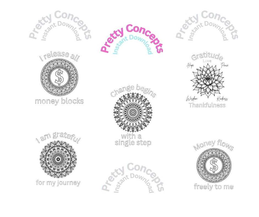 5 Mandala Quote Coloring Pages, Gratitude and Money, Adults Coloring ...